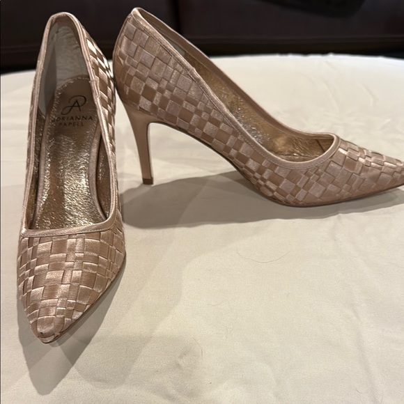 Adrianna Papell | Shoes | Adrianna Papell Tan Stiletto Heels With Satin ...